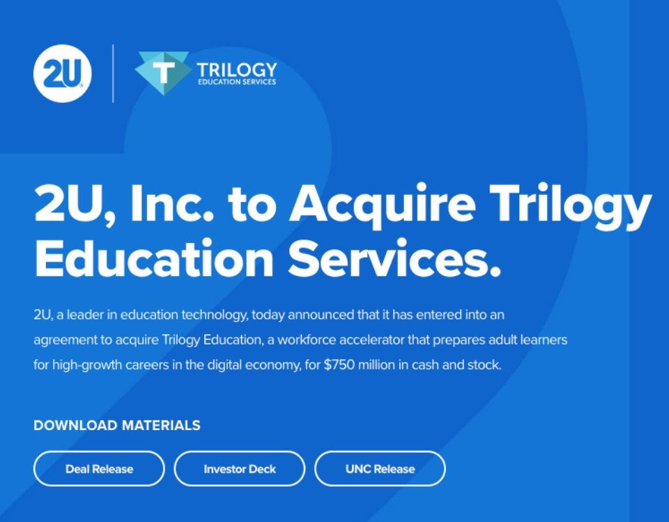 Online üniversite lisans sağlayıcısı 2U, Trilogy'i 750 milyon dolara ...